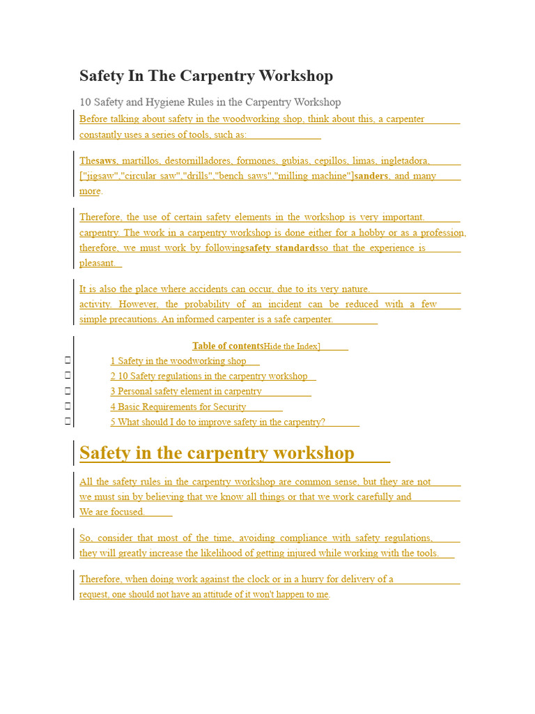 Carpentry Workshop Safety Guidelines | PDF | Carpentry | Safety