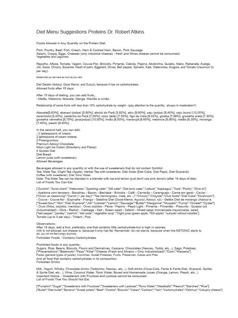 Atkins Diet Protein Menu Suggestion | PDF | Sugar | Diet & Nutrition