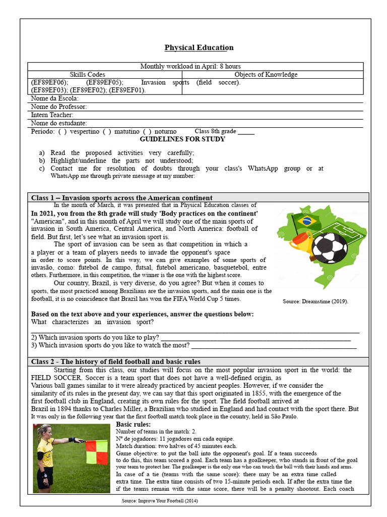 Monthly booklet - Physical Education SOCCER - 8th grade | PDF | Anxiety ...