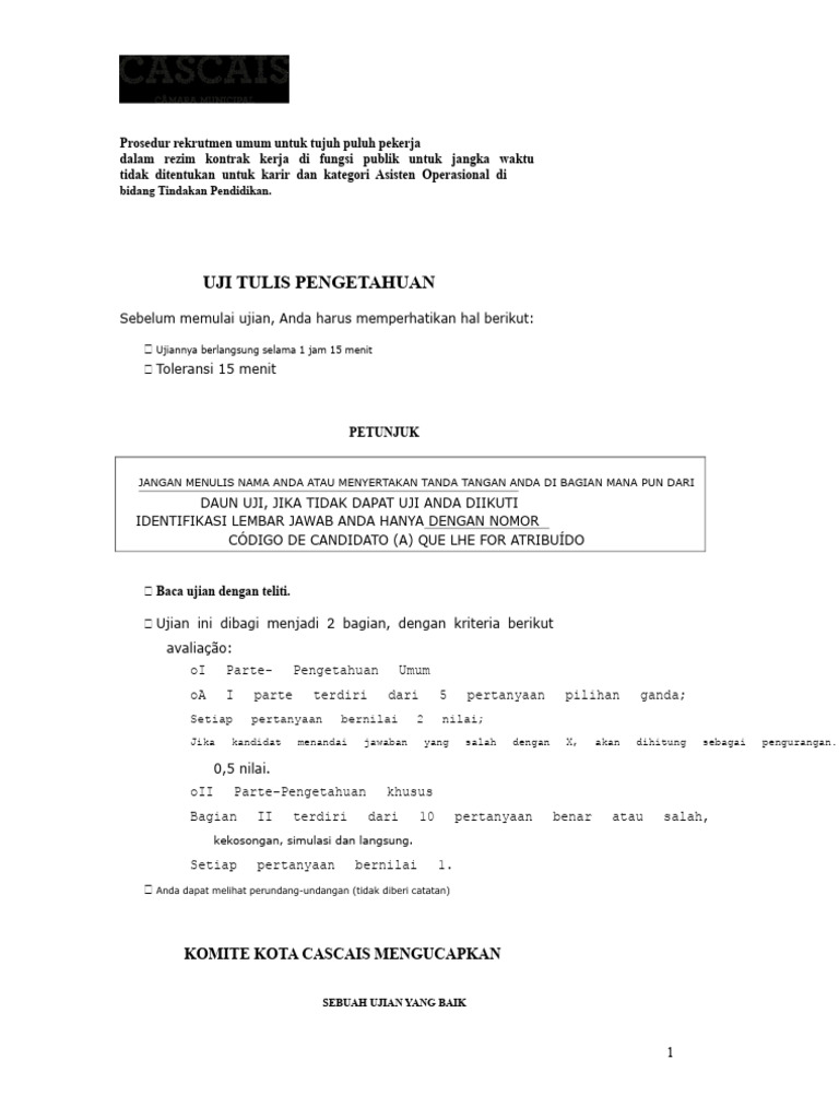 Ujian Tertulis Pengetahuan Kisi Koreksi dan Penilaian (1) | PDF
