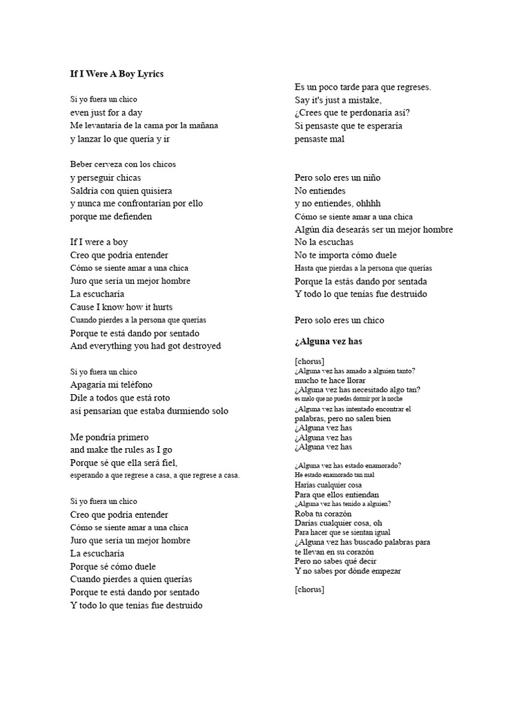 Si Yo Fuera Un Chico Letra | PDF | Amor | Grabación de sonido