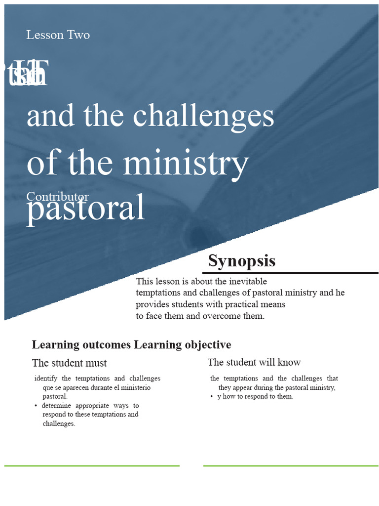 Lesson 2. The Temptations and Challenges of Pastoral Ministry | PDF ...
