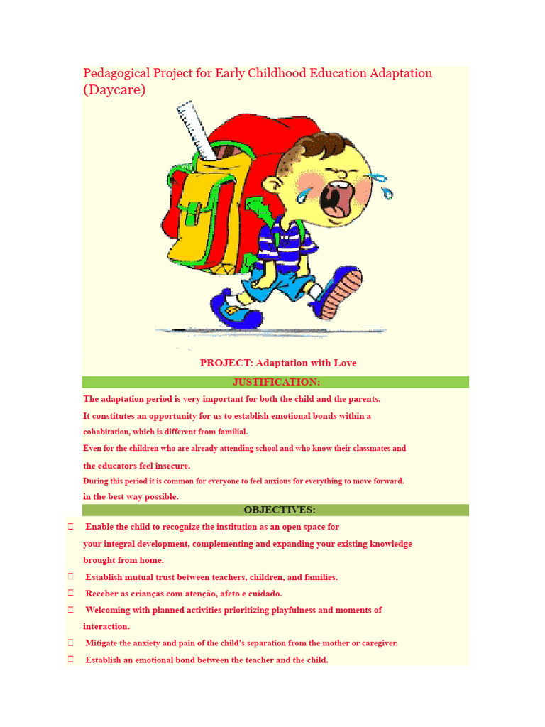 Pedagogical Project For Early Childhood Education Adaptation | PDF ...