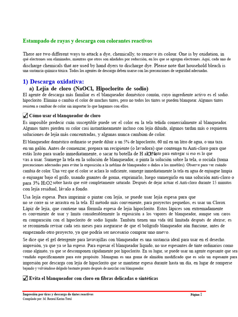 Impresión A Rayas y Descarga de Colorantes Reactivos | PDF ...