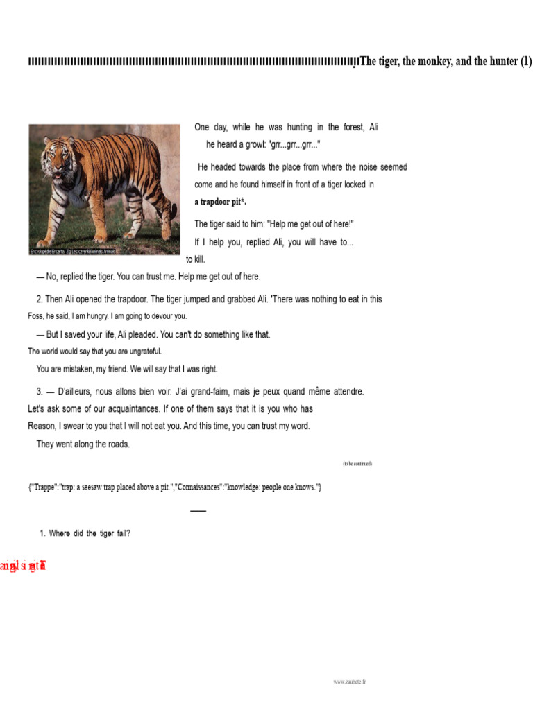 The Tiger The Monkey and The Hunter 1 CORRECTION | PDF