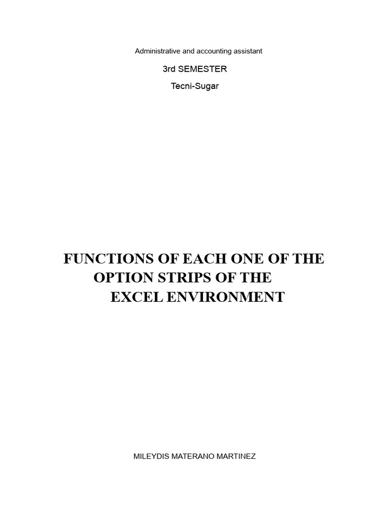 FUNCTIONS OF EACH OF THE OPTION TABS IN THE EXCEL ENVIRONMENT | PDF ...