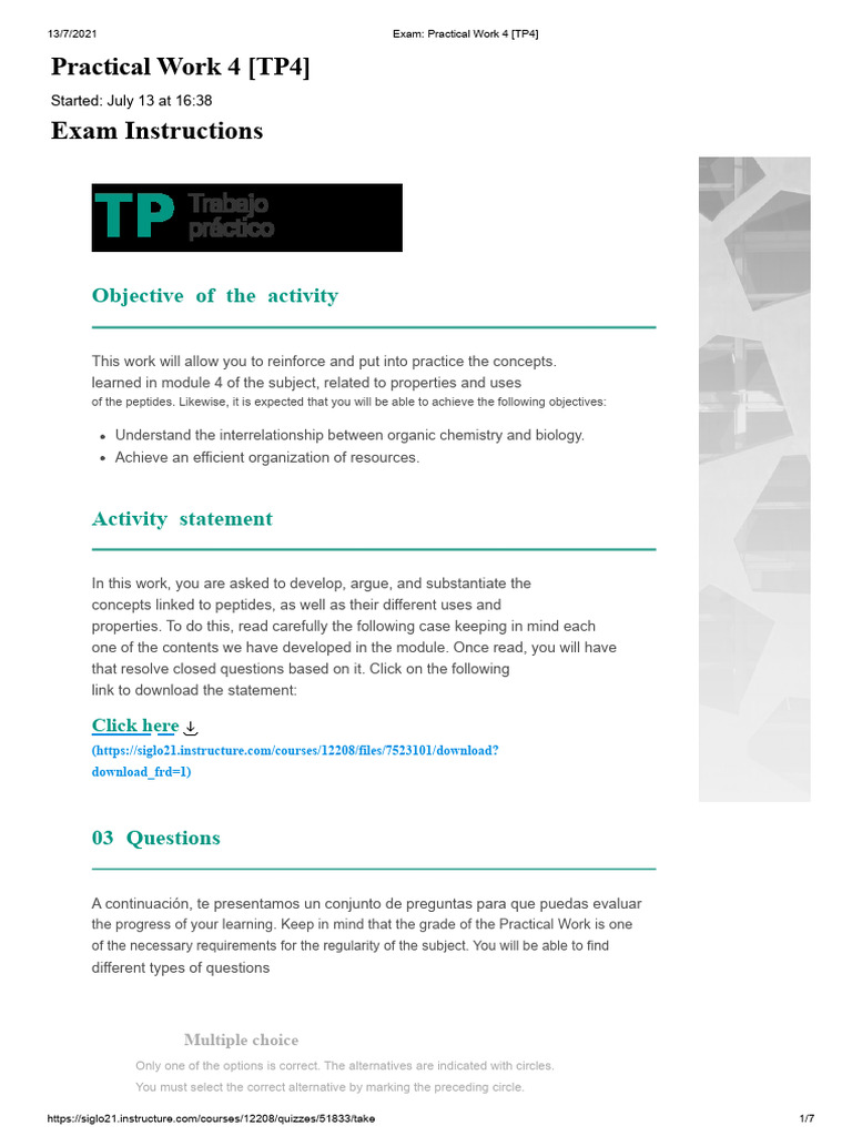 Practical Work Exam 4 (TP4) 100 | PDF | Amide | Ester