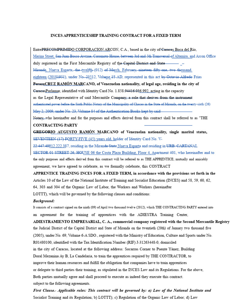 Model Apprentice Contract Inces | PDF | Salary | Occupational Safety ...
