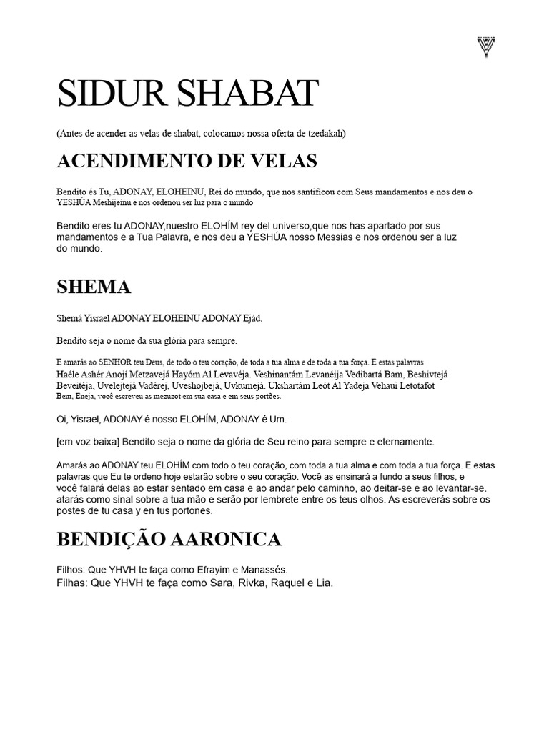 COMPLETO RECEPÇÃO DO SHABAT | PDF | Shabat | Oração