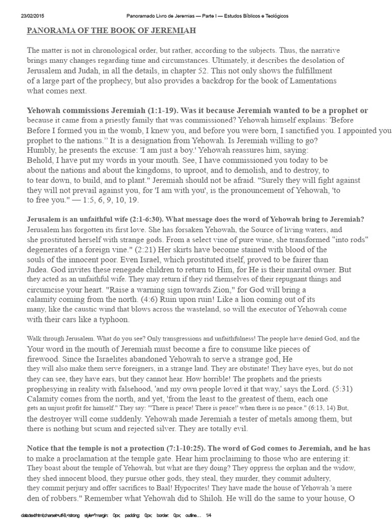 Overview of The Book of Jeremiah - Part I - Biblical and Theological ...