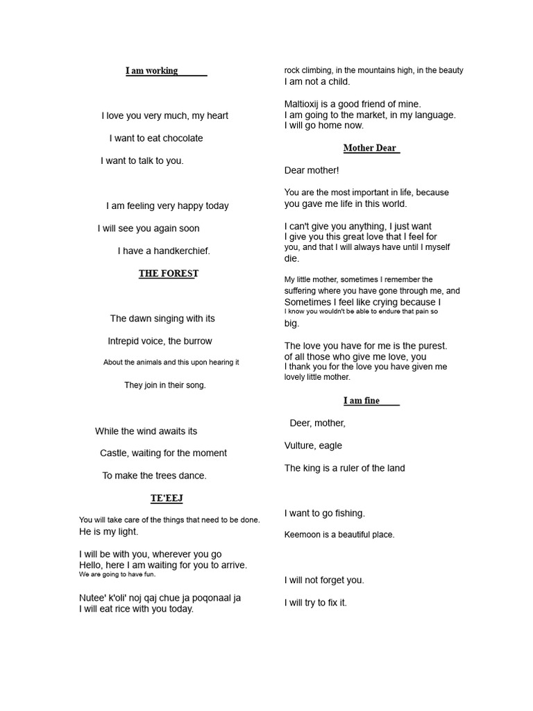 30 Q'eqchi Poems - Spanish, 30 Sentences About Sports in English, 50 ...