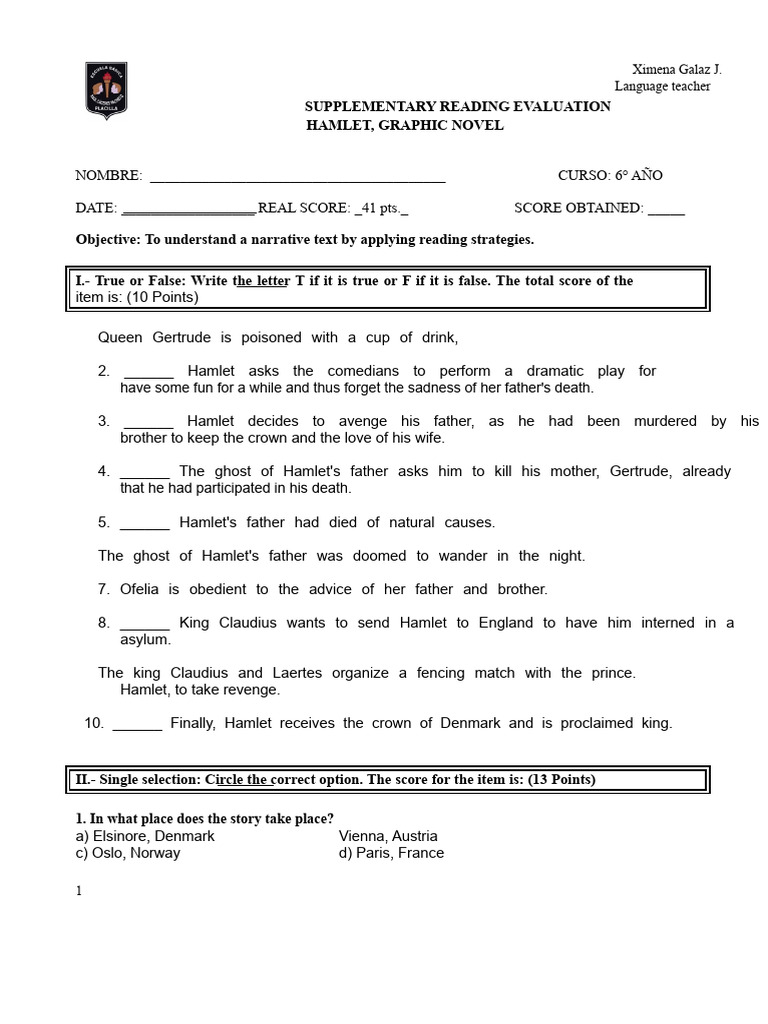 Test of The book-HAMLET 6th | PDF | Hamlet