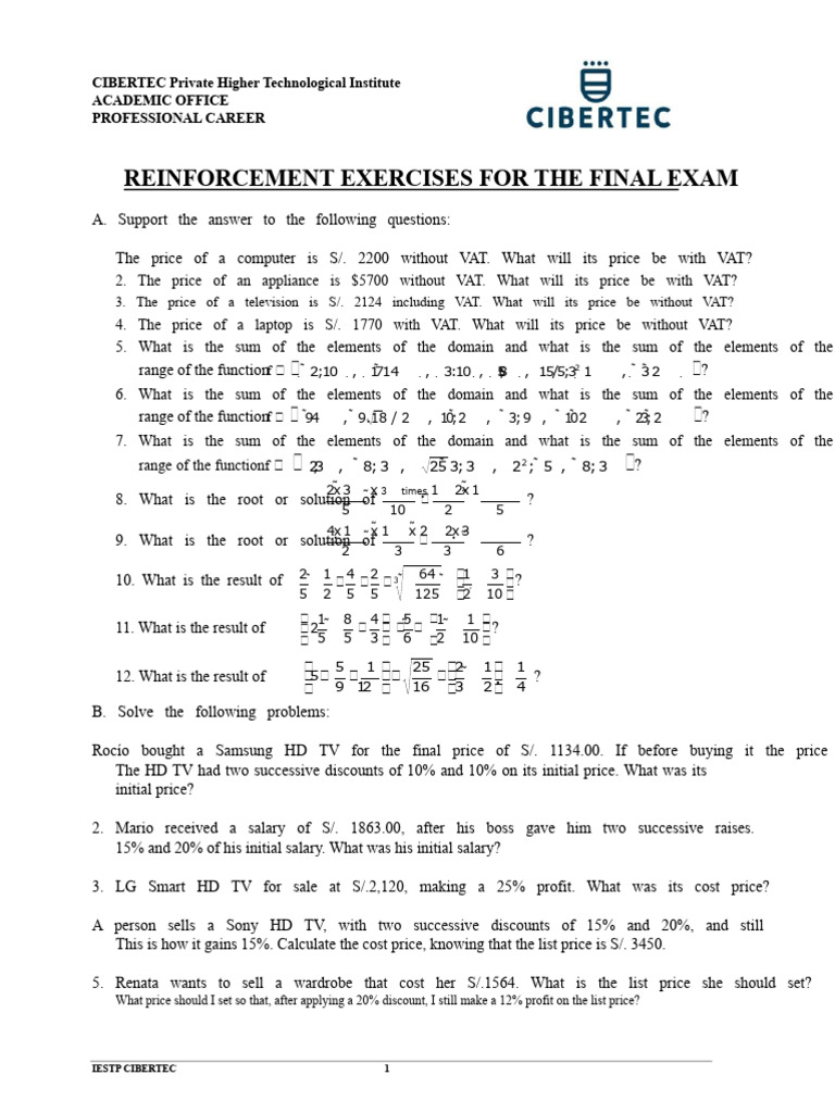 2240 - Applied Mathematics - Final Exam Reinforcement Exercises - 2019 ...