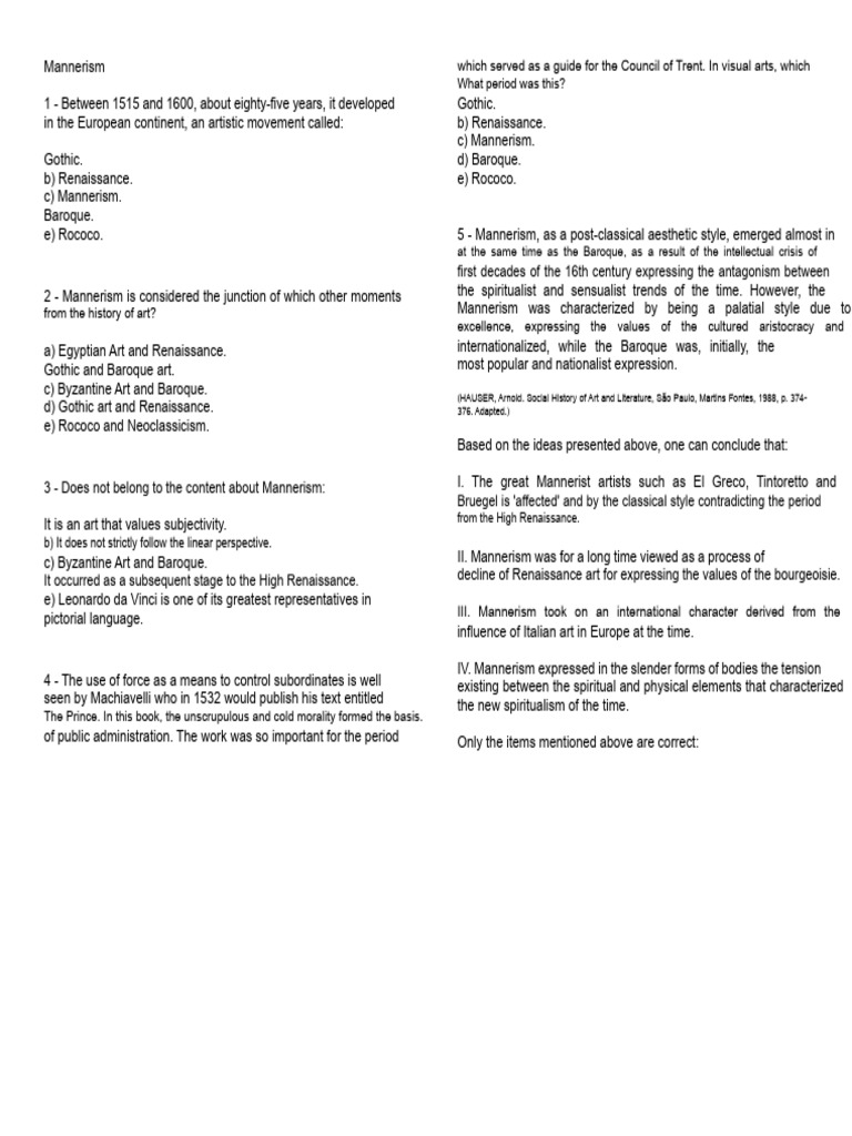 EXERCISES - MANNERISM | PDF | Renaissance | Style