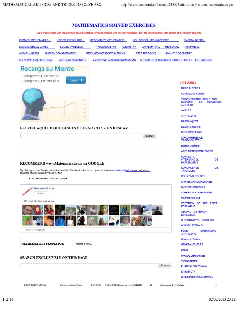 Artifacts and Mathematical Tricks to Solve Algebra and Arithmetic ...