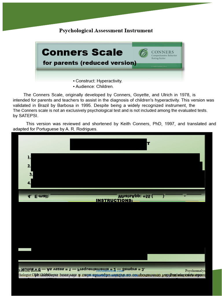 CRS-R - Reduced Conners Scale (Parents) @office - What Is The Cutoff ...