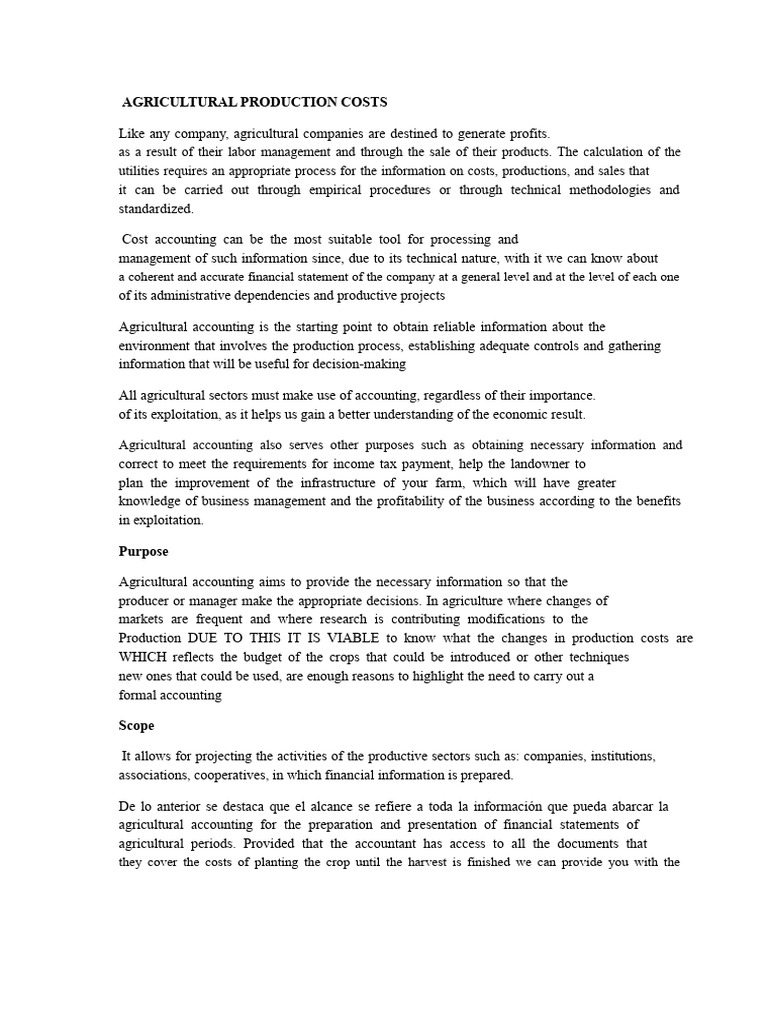 Agricultural Production Costs | PDF | Cost Of Goods Sold | Income