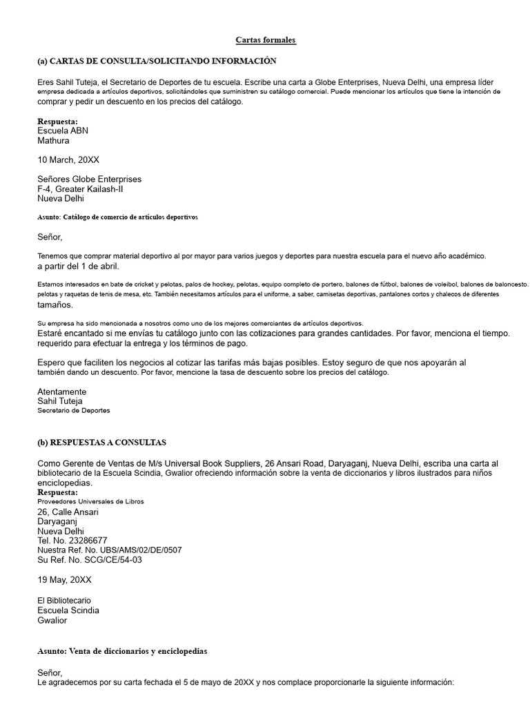 Cartas Formales: Ejemplos y Plantillas | PDF | Juegos de pelota