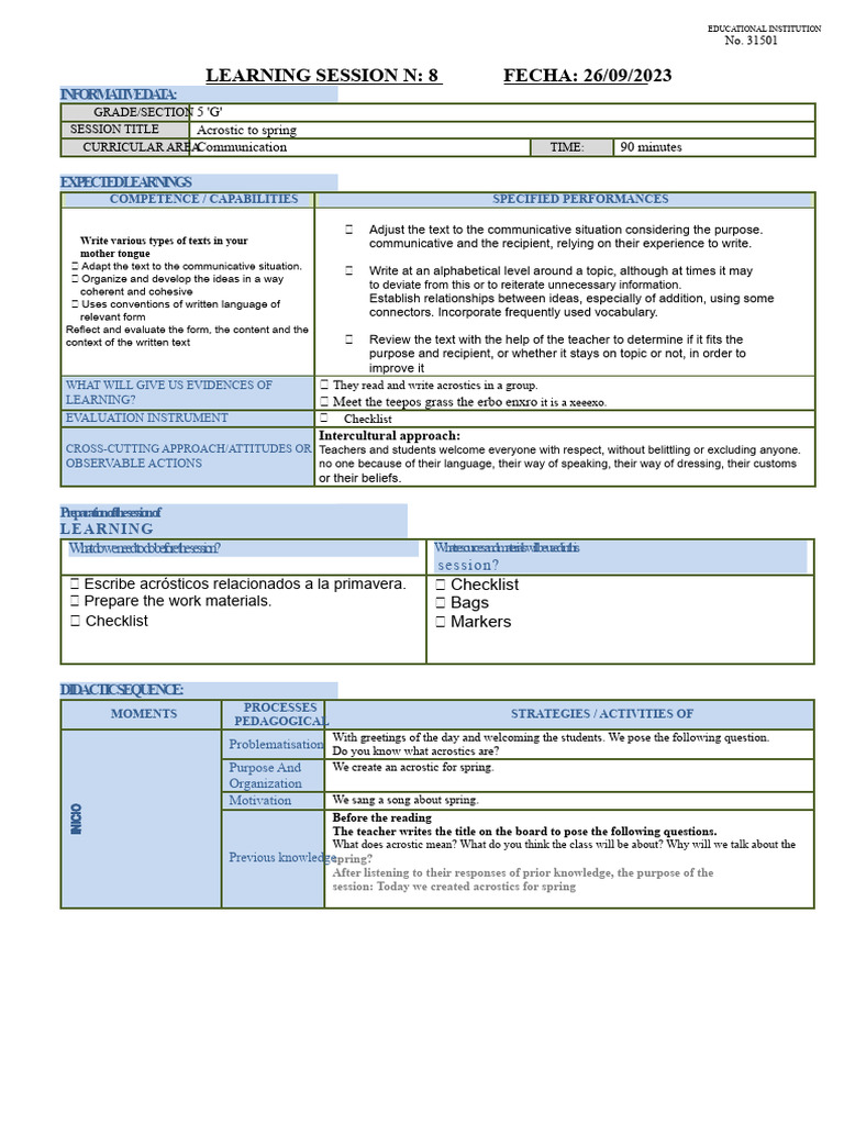 Learning Session Acrostic of Spring | PDF | Phonaesthetics | Linguistics