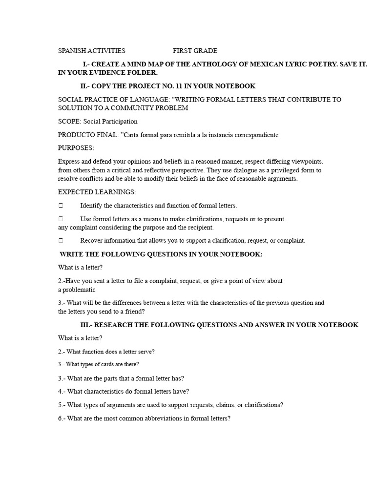 Spanish Activities, First Grade. The Letter | PDF