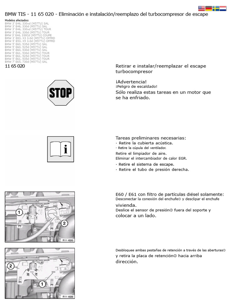 Reemplazo de turbocompresor BMW M57TU | PDF | BMW | Tornillo