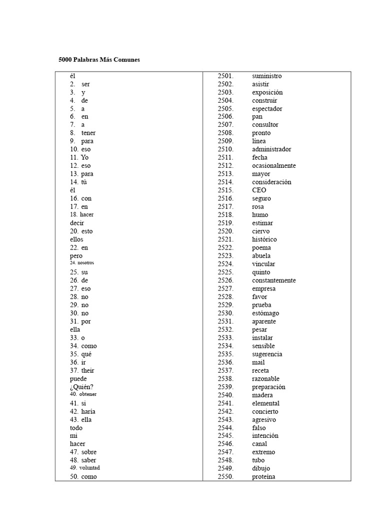 5000 Palabras Más Comunes | PDF