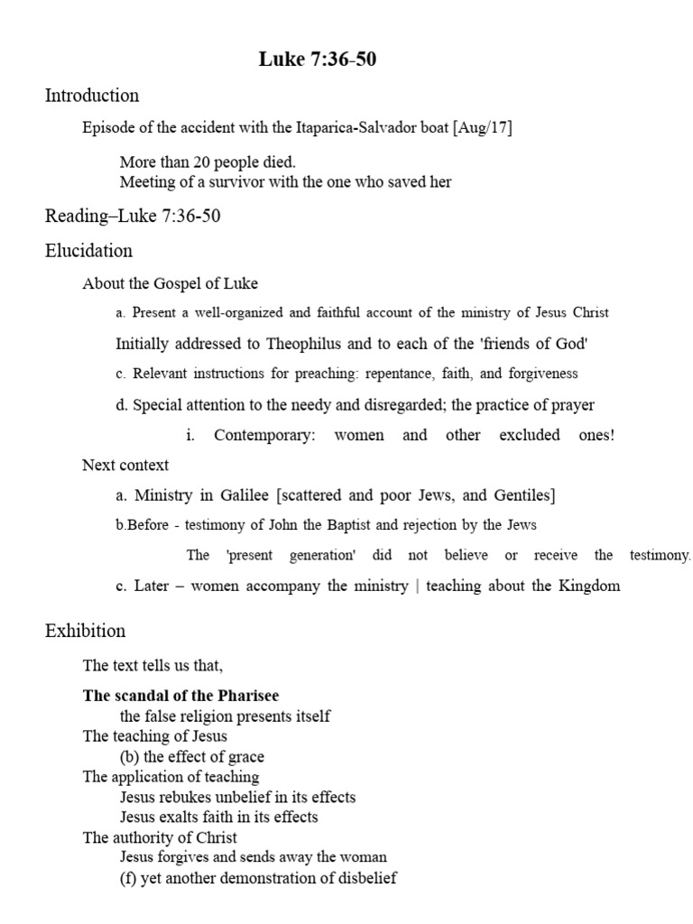 Sermon Luke 7:36-50 | PDF | Ministry Of Jesus | Jesus