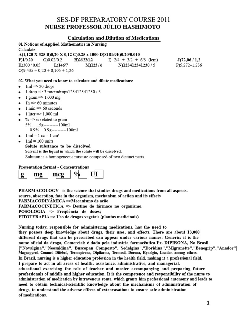 Medication Calculation for Nurses | PDF | Intravenous Therapy ...