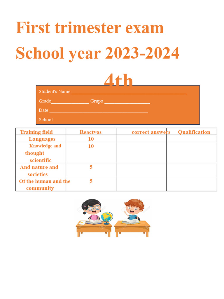 First Trimester Exam 4th Grade | PDF | Question | Foods