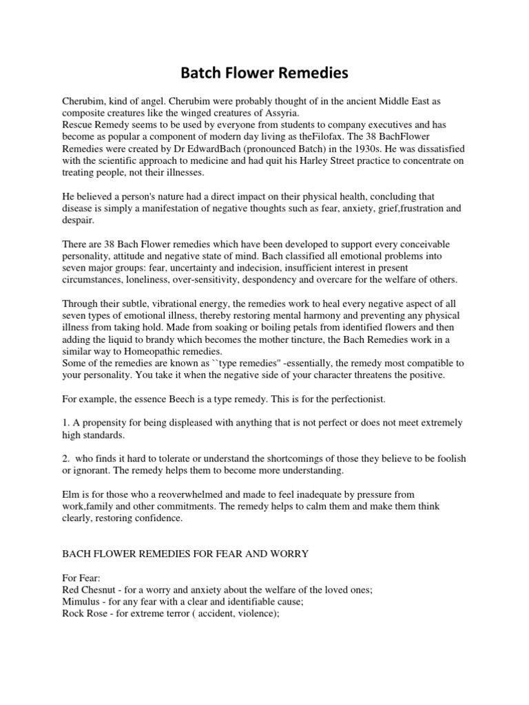 Batch Flower Remedies | PDF | Bach Flower Remedies | Emotions