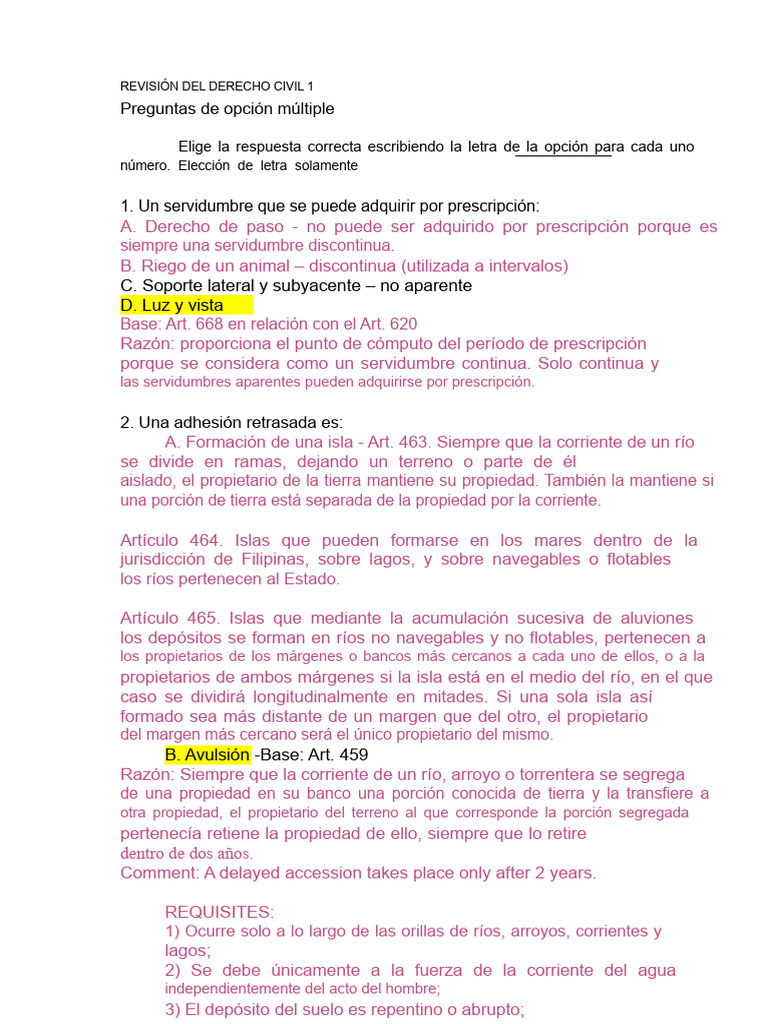 Civ Rev 1 MCQ | PDF | Herencia | Propiedad