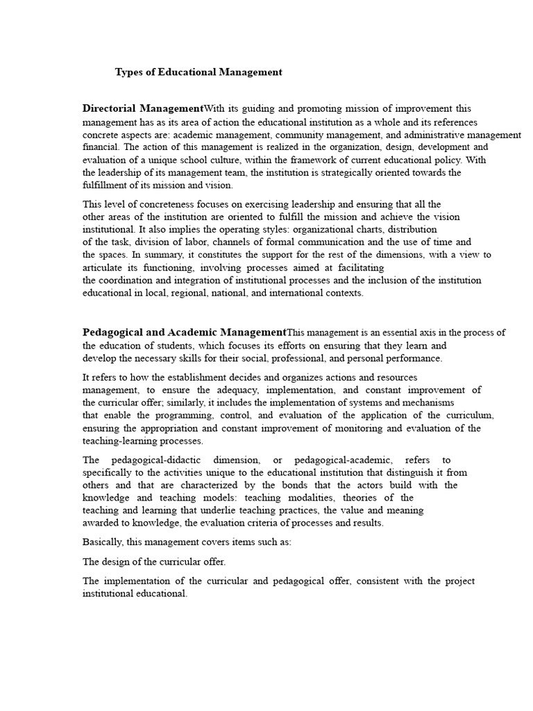 Types of Educational Management Explained | PDF | Pedagogy | Curriculum