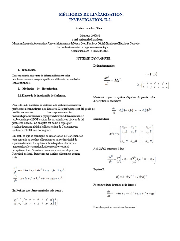 Méthodes de Linéarisation en Aéronautique | PDF | Mathématiques ...
