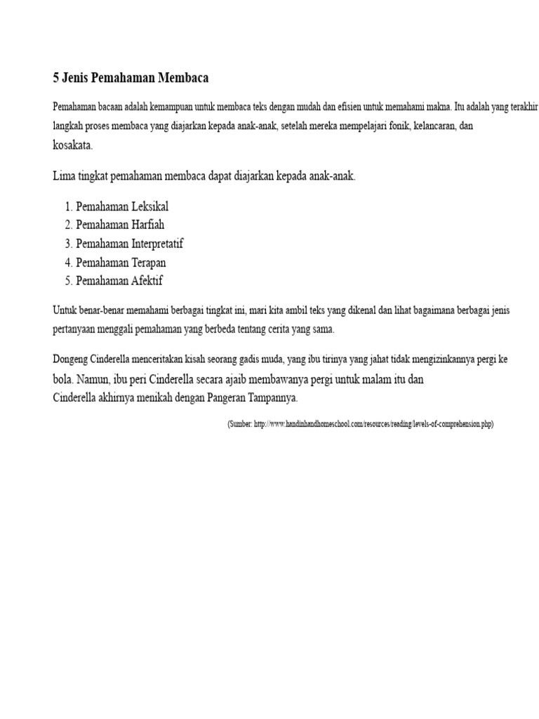 5 Jenis Pemahaman Membaca | PDF