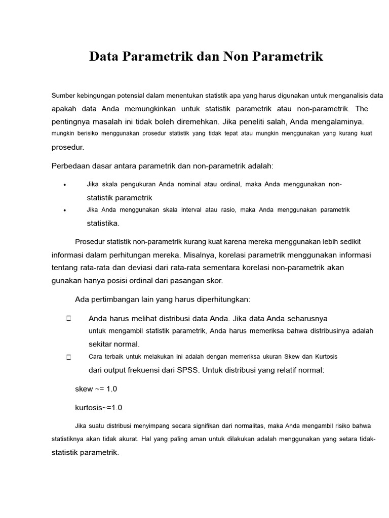 Panduan Uji Statistik Parametrik vs Non-Parametrik | PDF