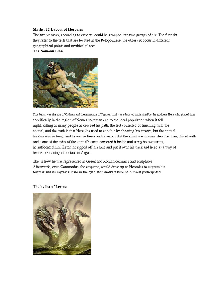 Hercules' 12 Labors Explained | PDF | Hades | Greek Mythology