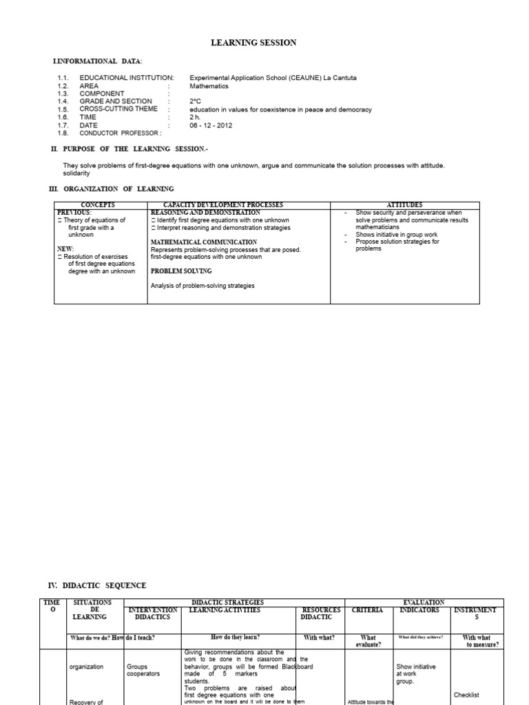 Learning Session First Degree Equations With One Unknown | PDF ...
