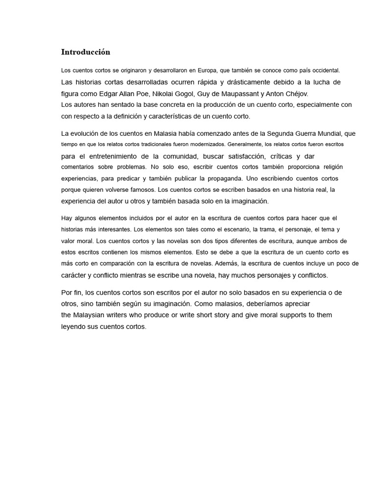Evolución y Análisis de Cuentos Cortos | PDF | Cuentos | Malasia