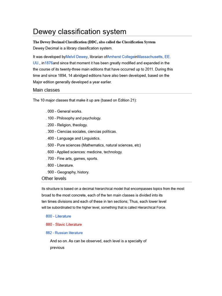 Dewey Decimal Classification System | PDF