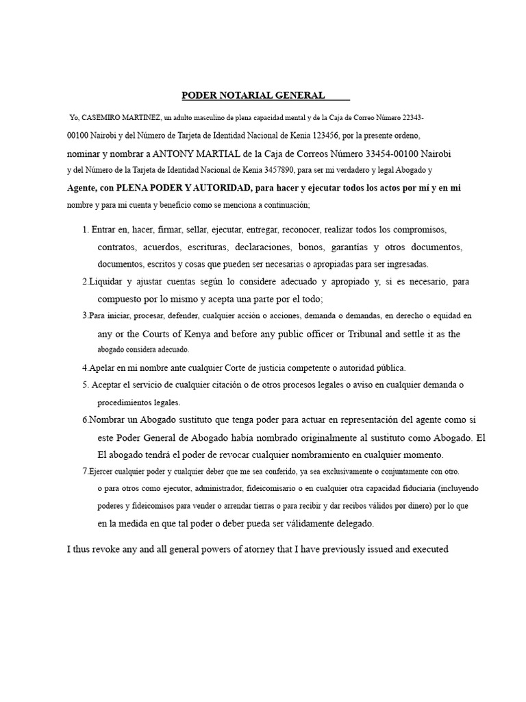 Poder Notarial General - Muestra-1 | PDF | Gobierno | Justicia