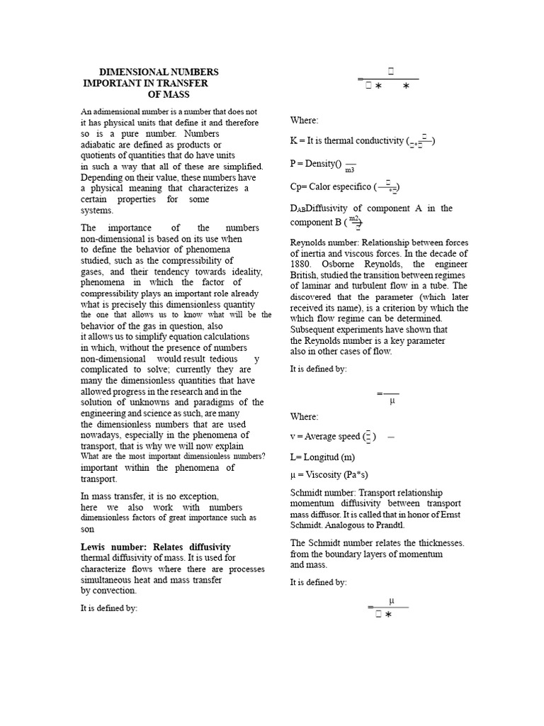 MASS TRANSFER - Dimensionless Numbers | PDF | Transport Phenomena ...