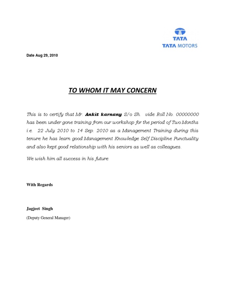 Tata Motors Certificate | PDF