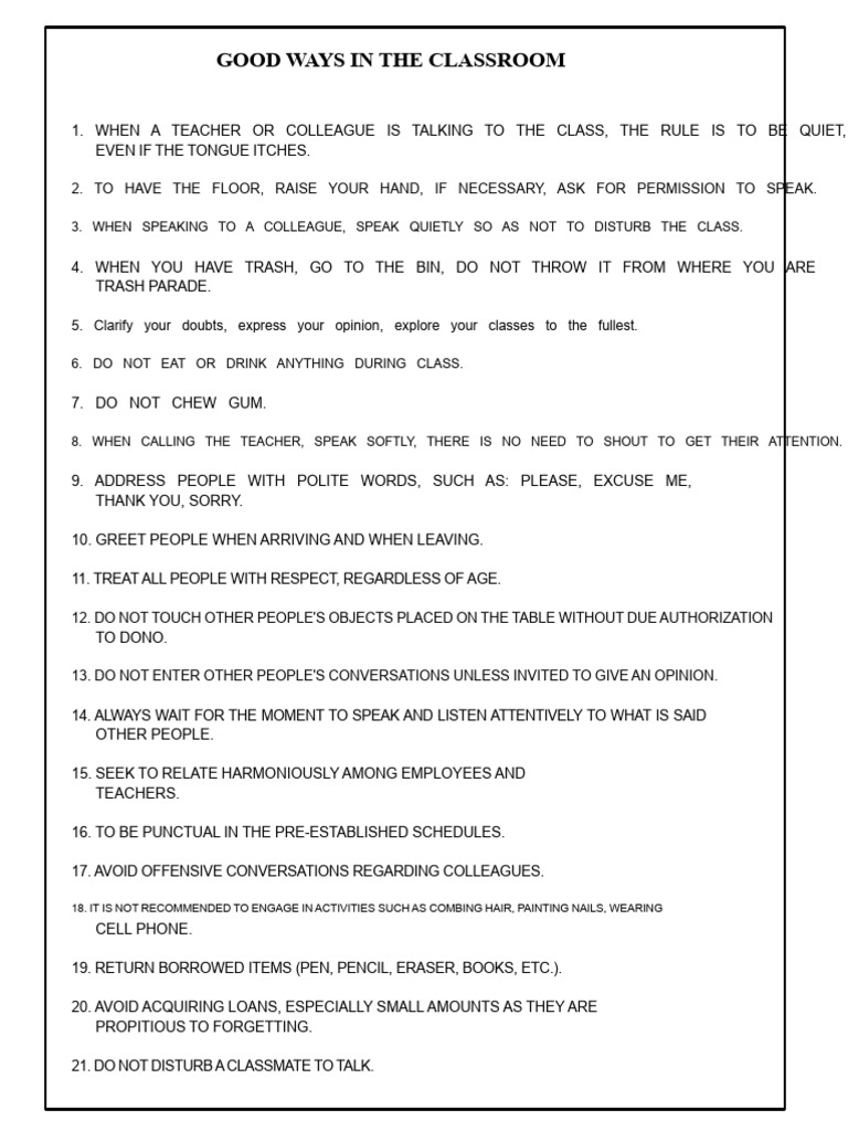 Good Manners in The Classroom | PDF