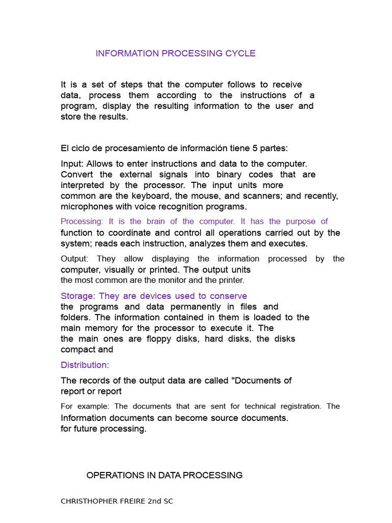 Information Processing Cycle | PDF | Input/Output | Computer Data Storage