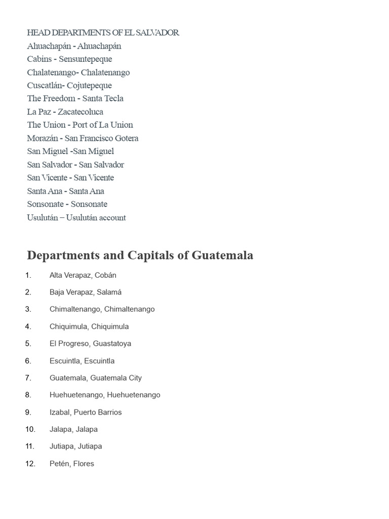 Departments Heads of Central America | PDF | Guatemala