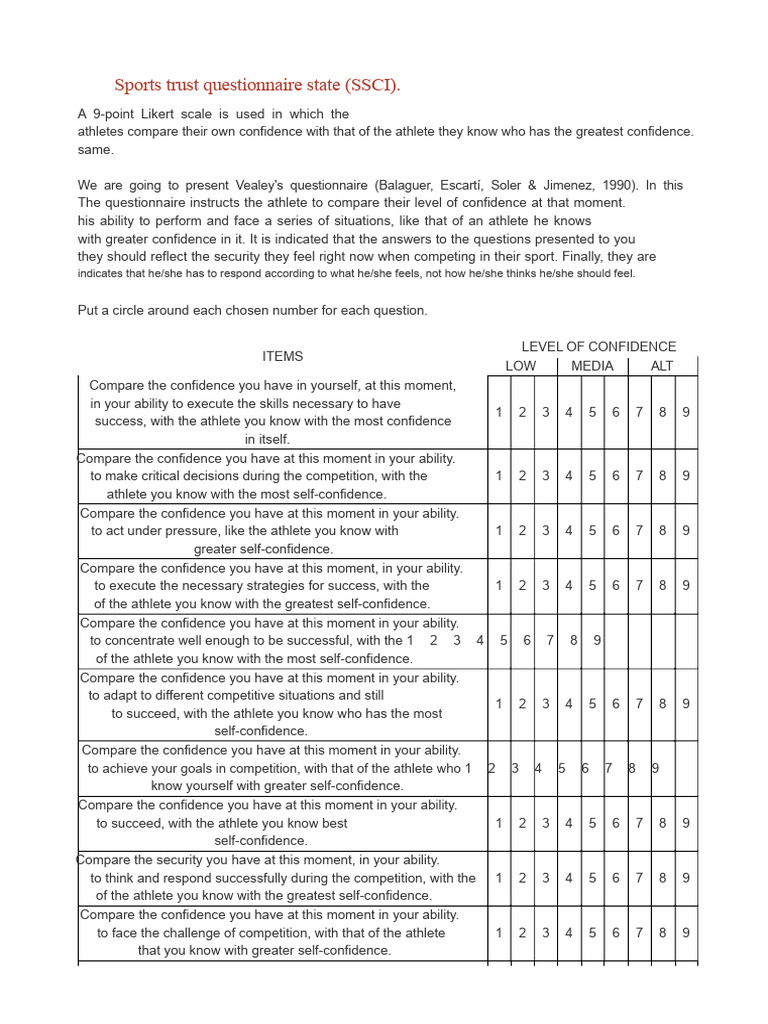 Trust questionnaire in sports state (SSCI)..pdf | PDF | Popular ...