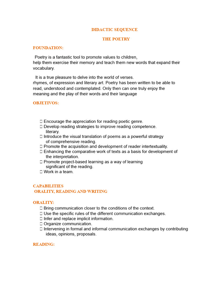 Didactic Sequence Poetry 6TH 2019 | PDF | Poetry | Thought