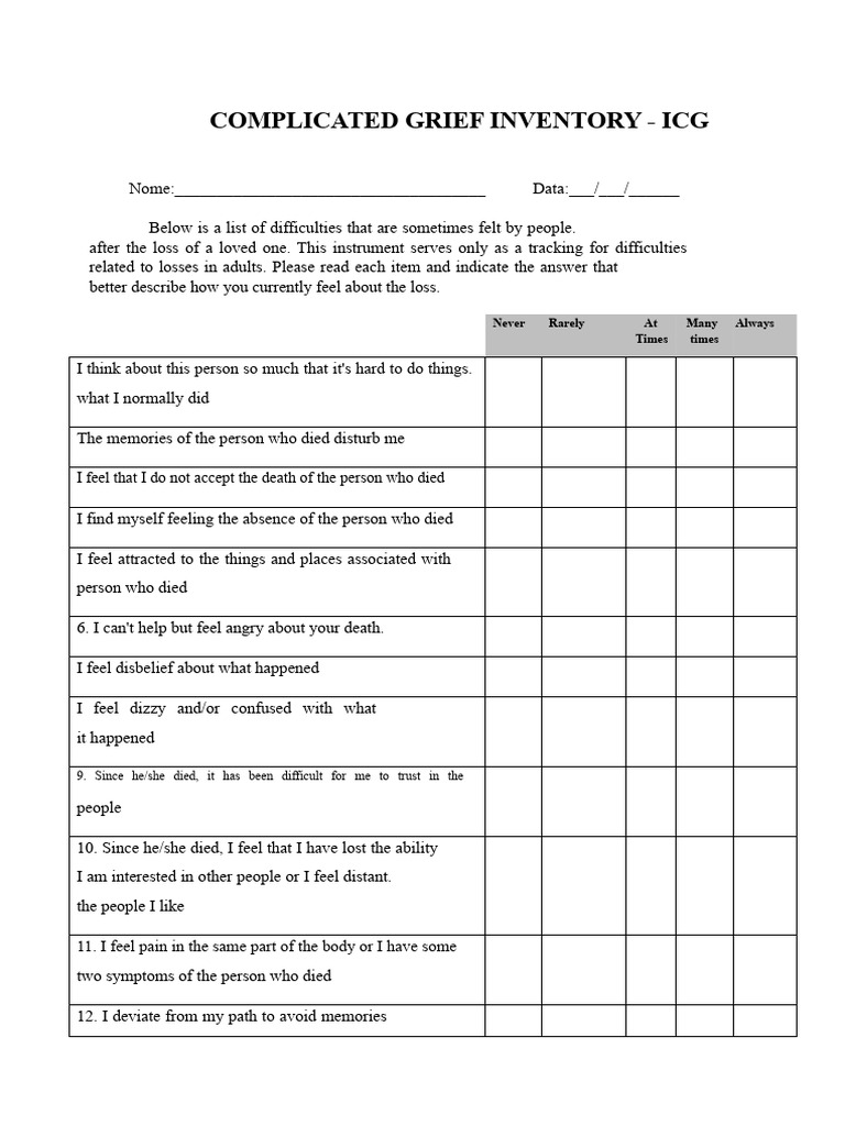 Complicated Grief Inventory Tool | PDF