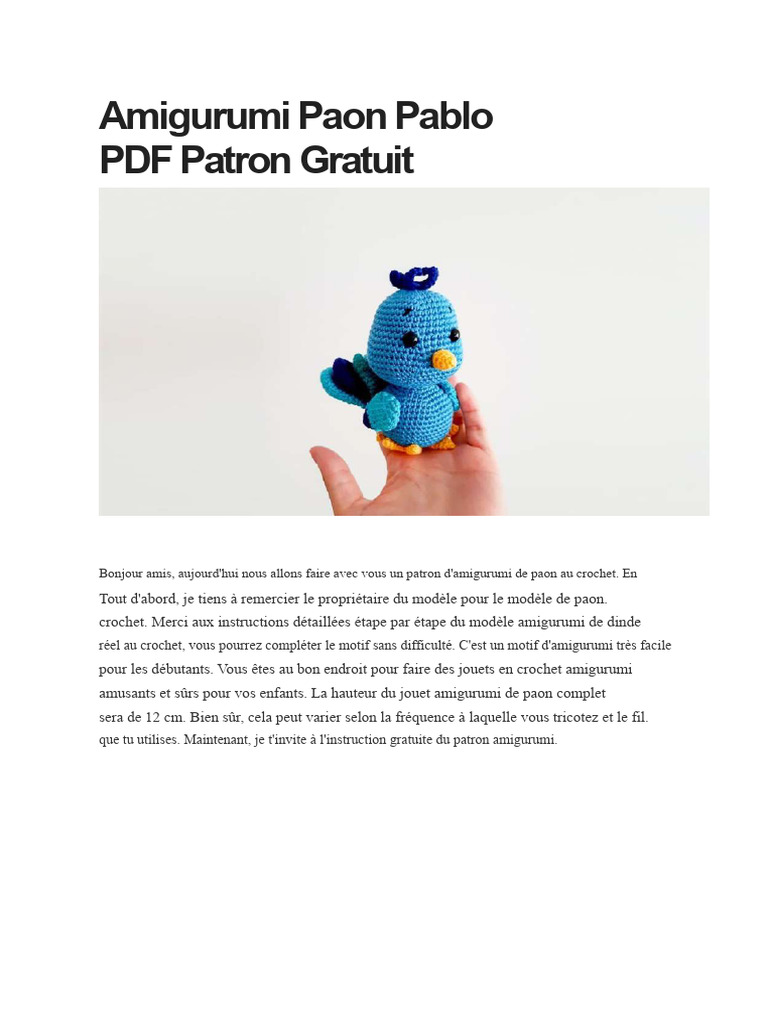 Patron Amigurumi Paon Pablo Gratuit | PDF | Amigurumi | Crochet