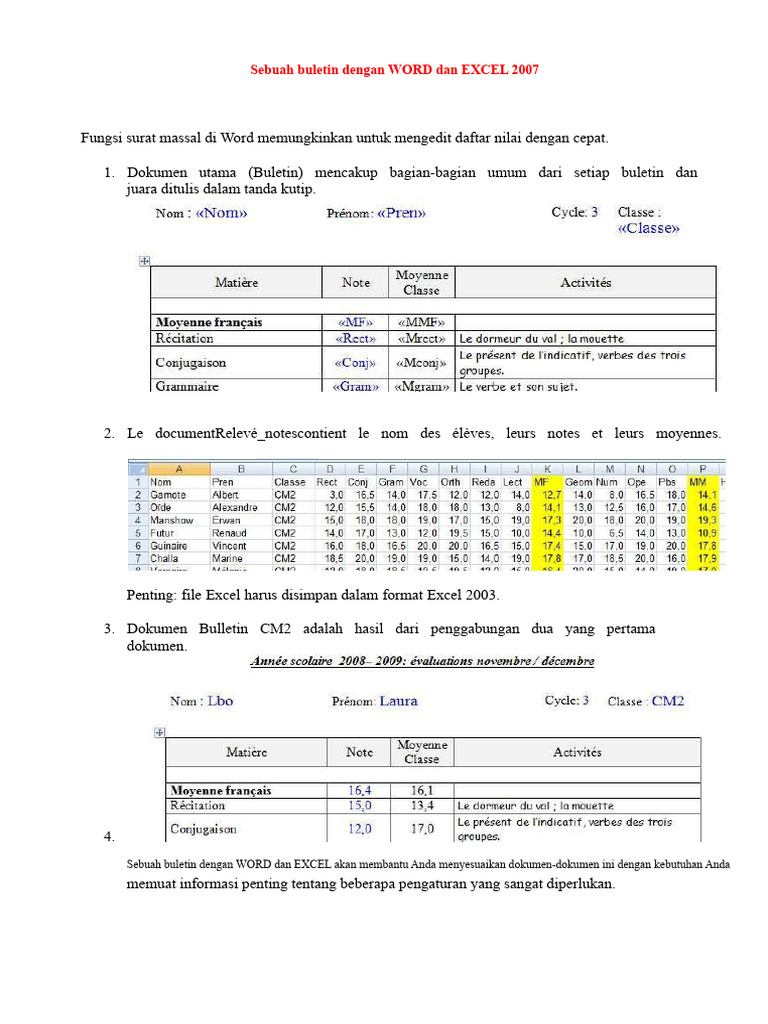 Buletin Siswa dengan Word & Excel 2007 | PDF